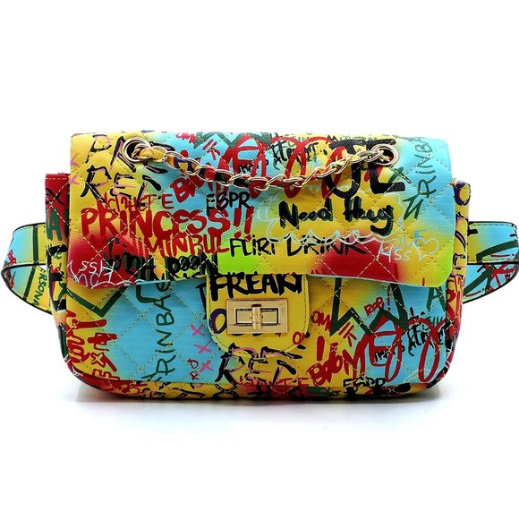 Bags | Graffiti Print Quilted Convertible Handbag Multi | Poshmark
